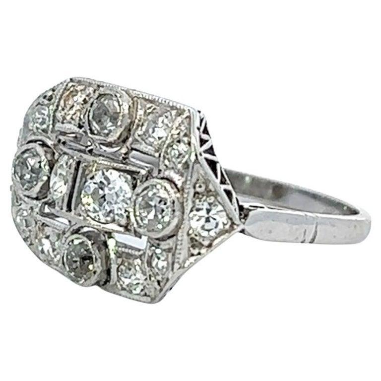 Art Deco Old Cut Diamond Platinum Dinner Ring For Sale at 1stDibs