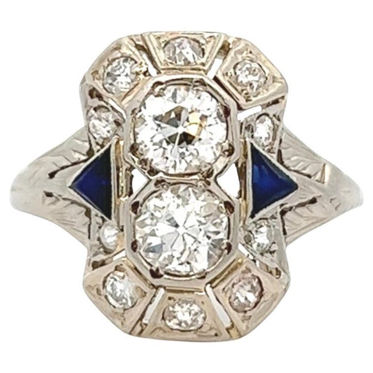 Art Deco Old European Cut Diamond 14 Karat White Gold Dinner Ring For ...