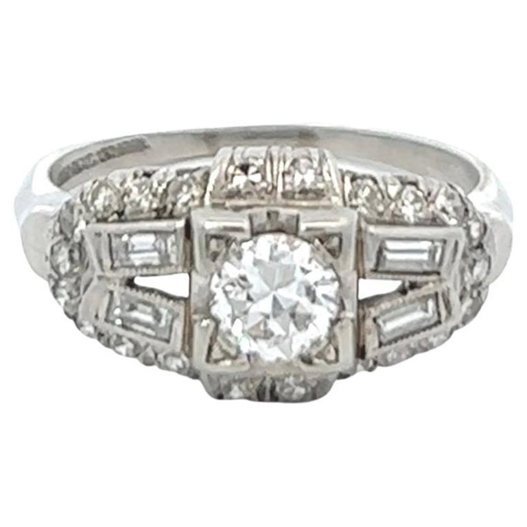 Art Deco Old European Cut Diamond Platinum Engagement Ring For Sale at ...