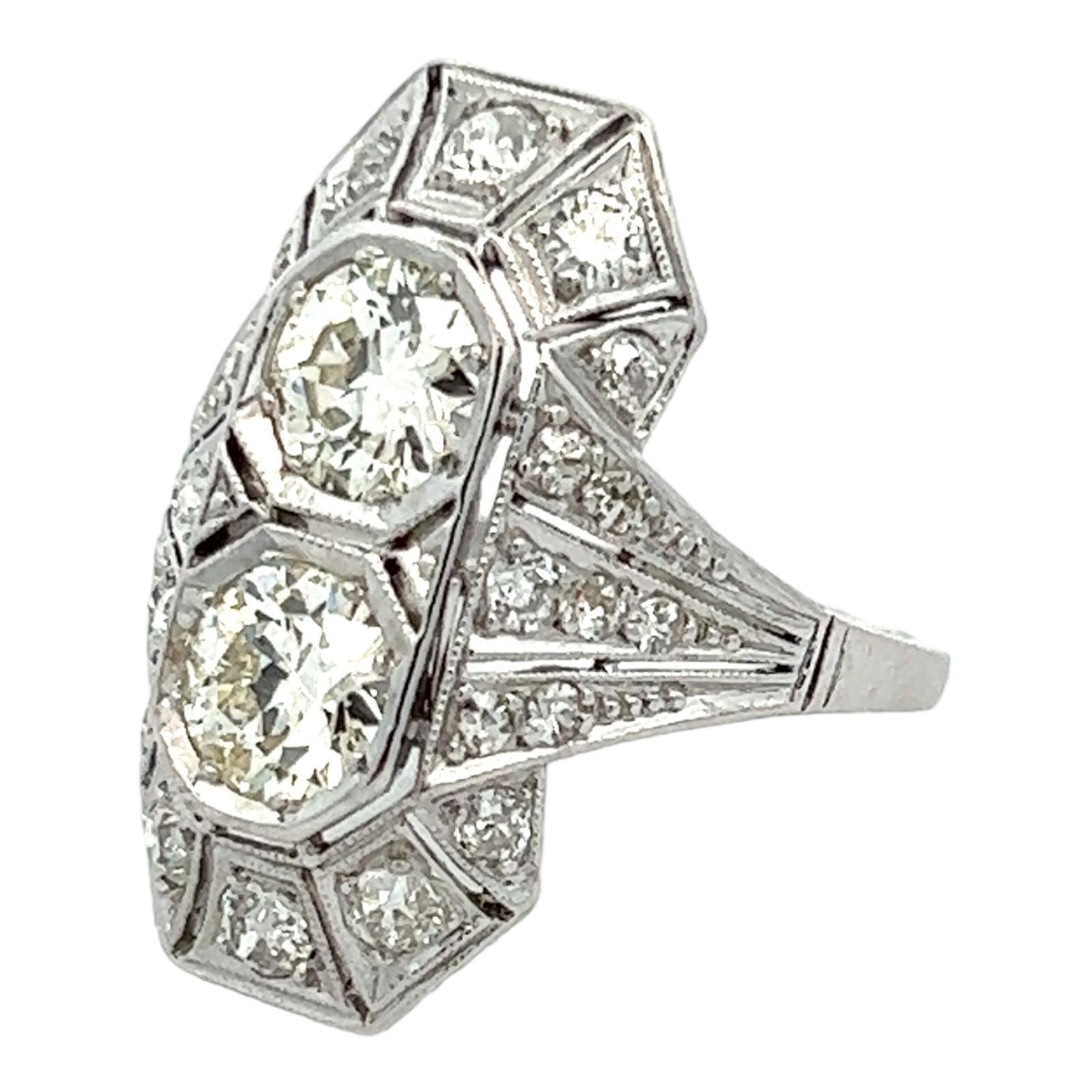 Art Deco Old European Cut Diamond Platinum Estate Cocktail Ring For ...