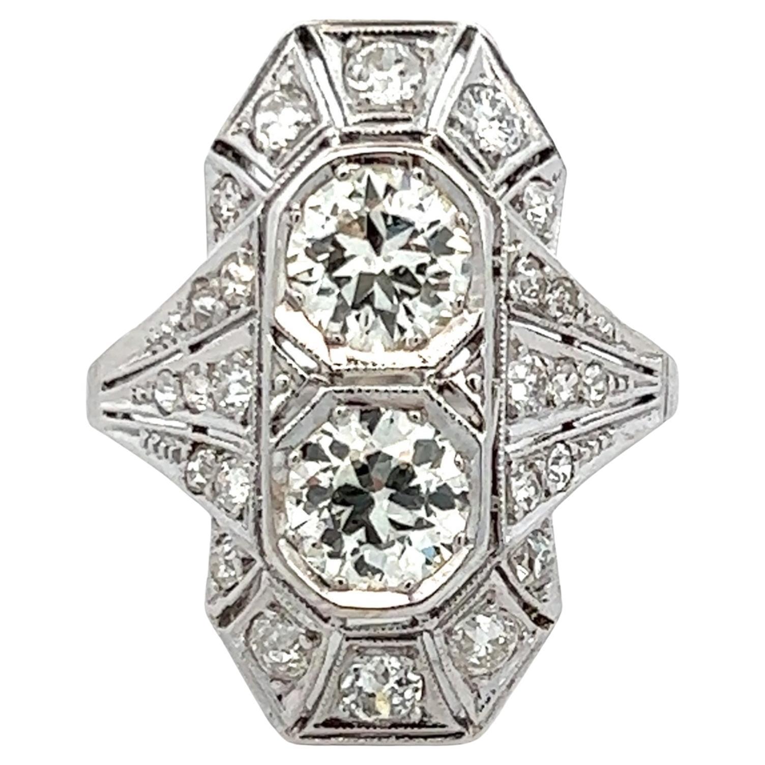 Art Deco Old European Cut Diamond Platinum Estate Cocktail Ring For ...