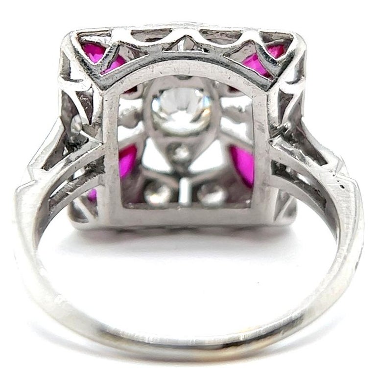 Art Deco Old European Cut Diamonds Ruby Platinum Filigree Dinner Ring ...