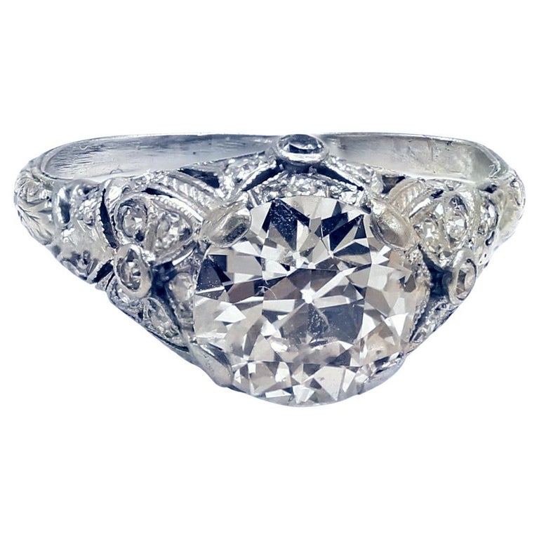 Art Deco Old European Cut Platinum Diamond Engagement Ring For Sale at ...
