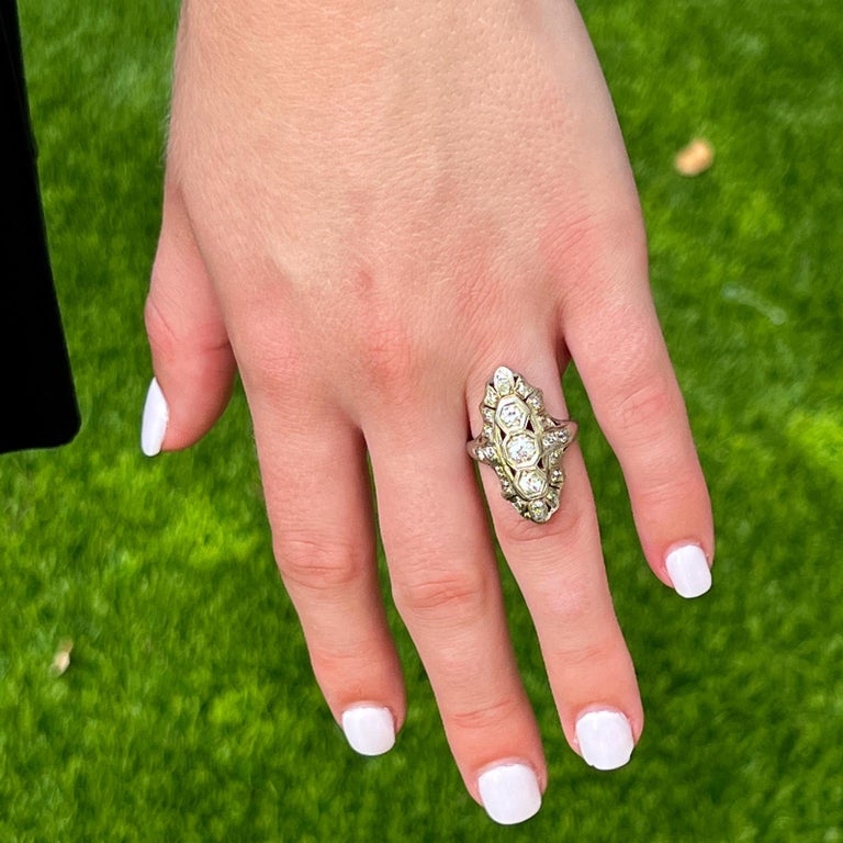 Art Deco Old European Diamond 18 Karat White Gold Filigree Cocktail ...