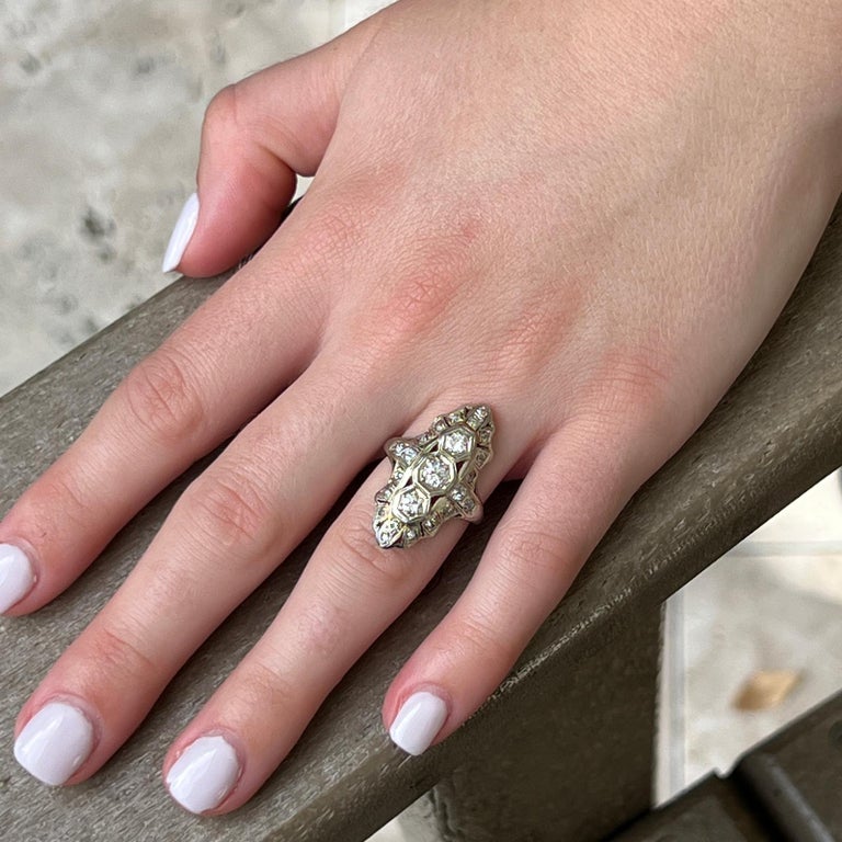 Art Deco Old European Diamond 18 Karat White Gold Filigree Cocktail ...