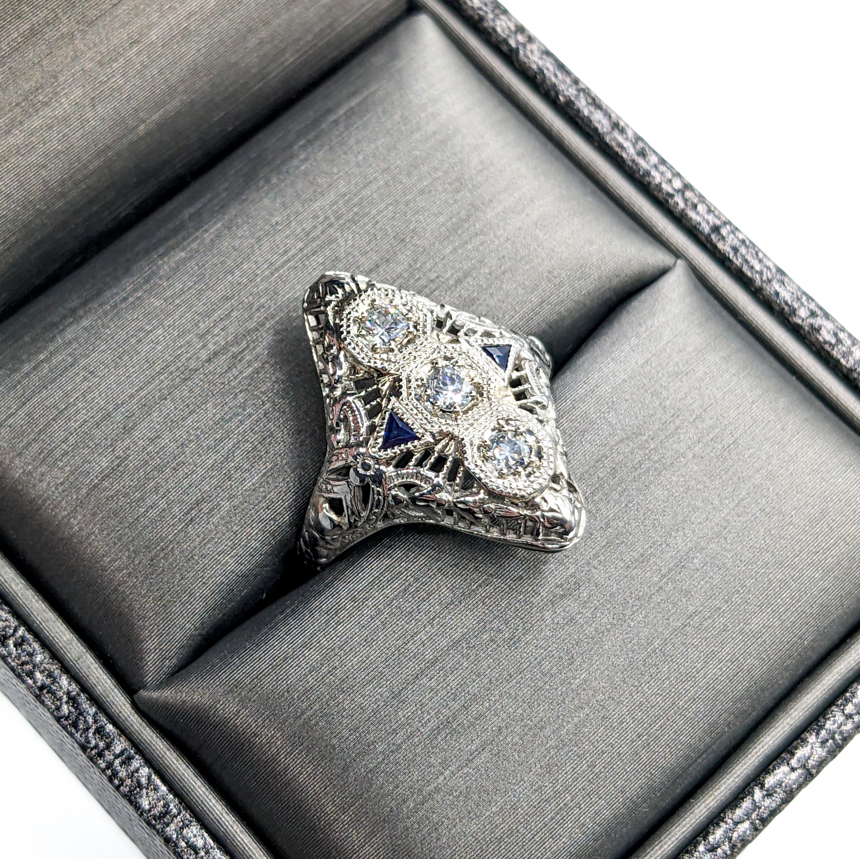 Art Deco Old European Diamond and Sapphires Shield Ring 18K For Sale at ...