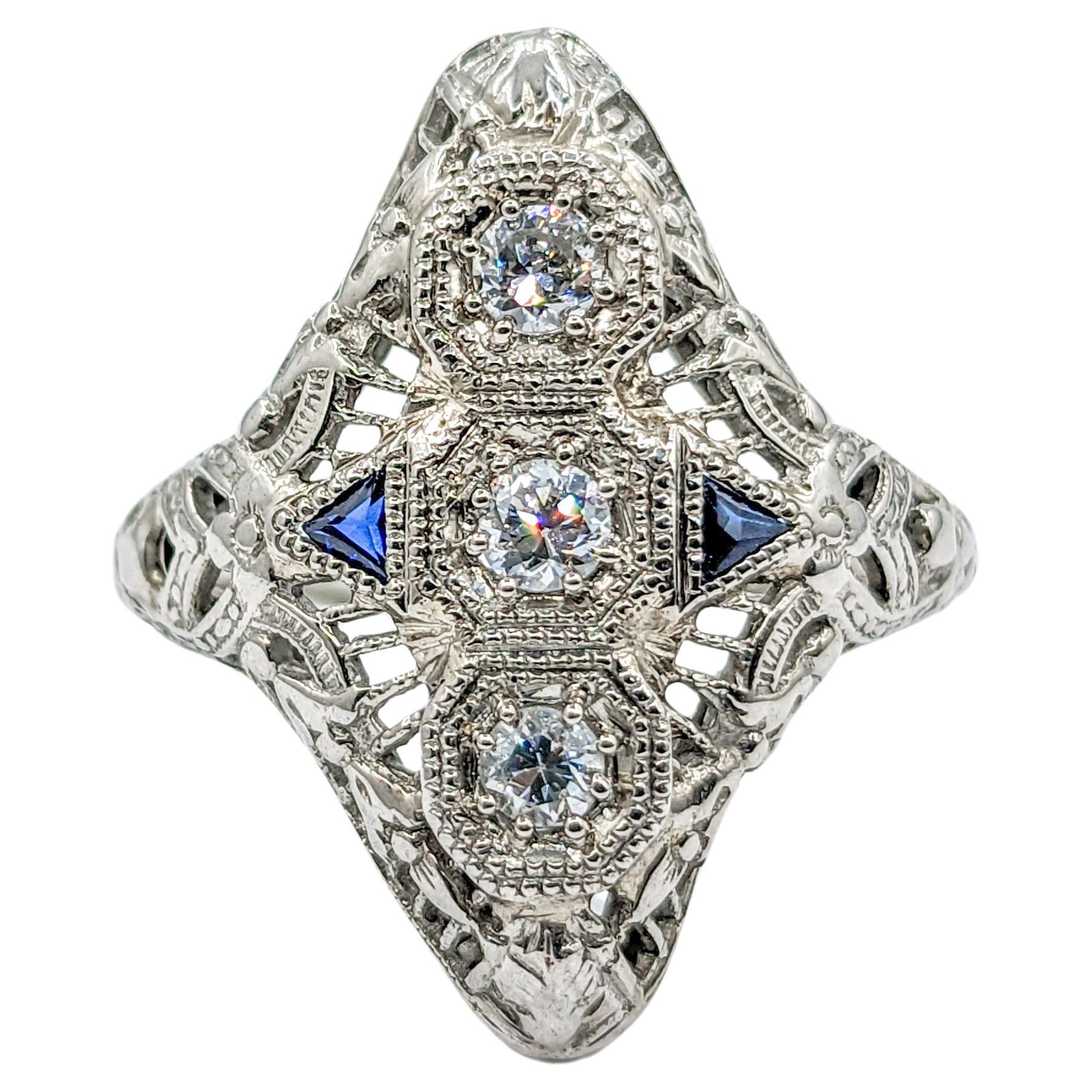 Art Deco Old European Diamond and Sapphires Shield Ring 18K For Sale at ...