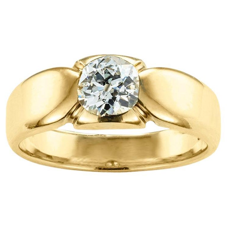 Art Deco Old European Diamond Yellow Gold Gentlemans Engagement Ring ...