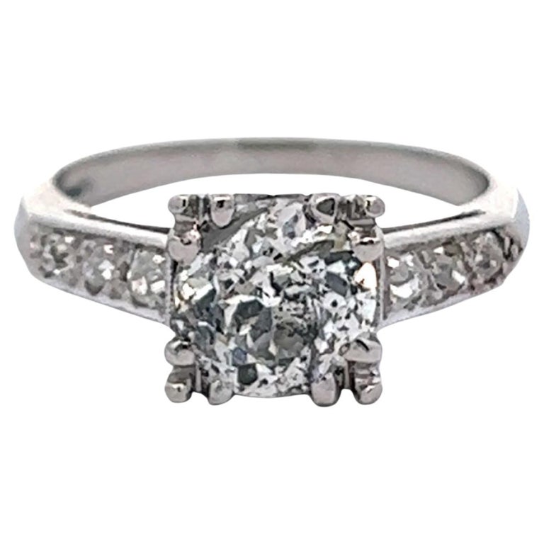 Art Deco Old Mine Cut Diamond Platinum Ring For Sale at 1stDibs