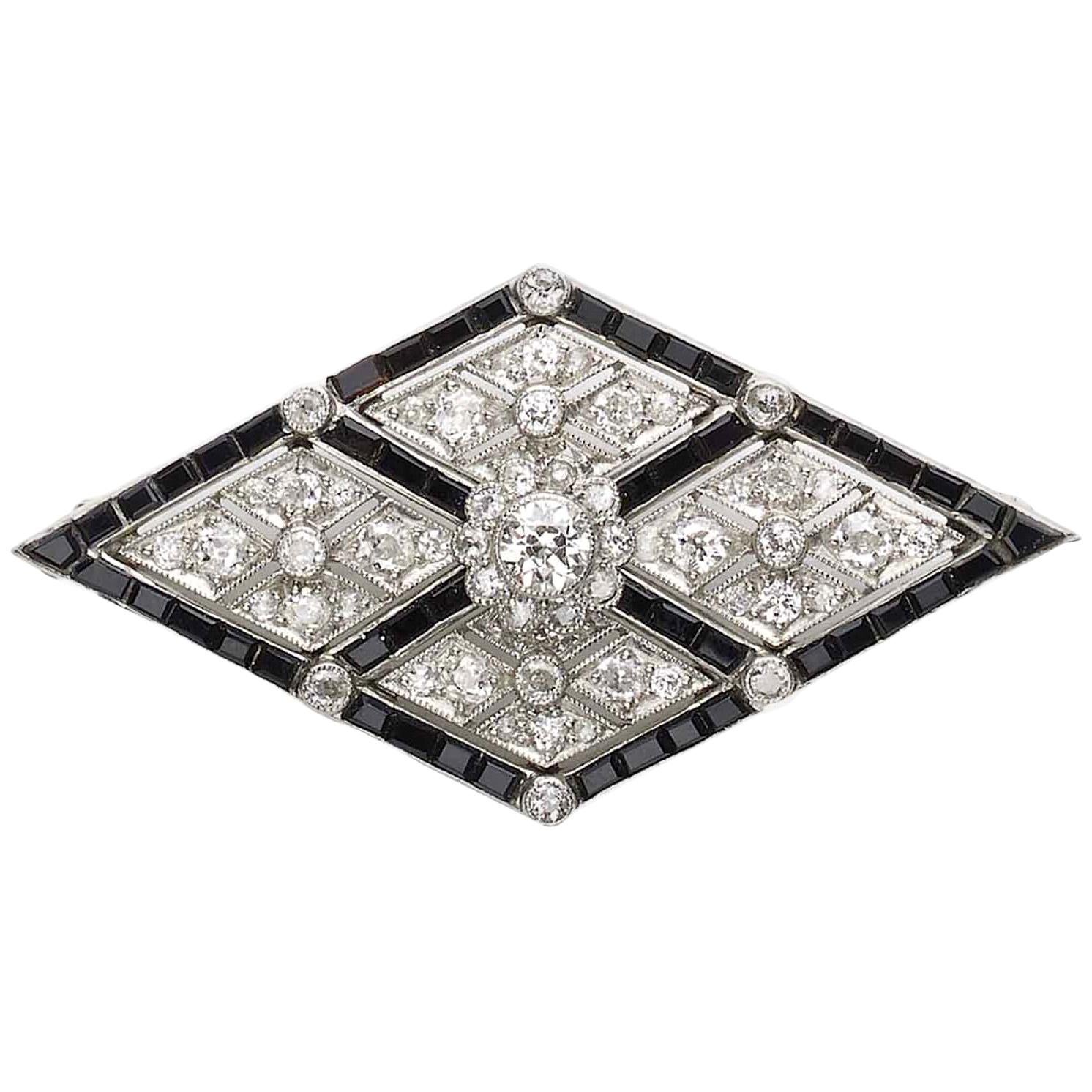 Art Deco Onyx and Diamond Platinum Brooch at 1stDibs