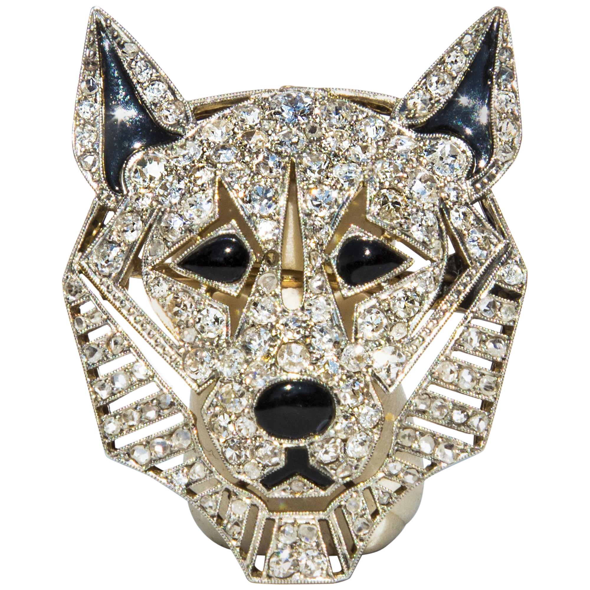 Art Deco Onyx and Diamond Wolf Brooch at 1stDibs | art deco wolf ...