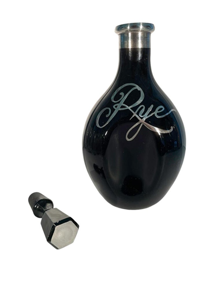 Art Deco Onyx Black Glass Silver Overlay "Rye" Dimple Decanter For Sale ...