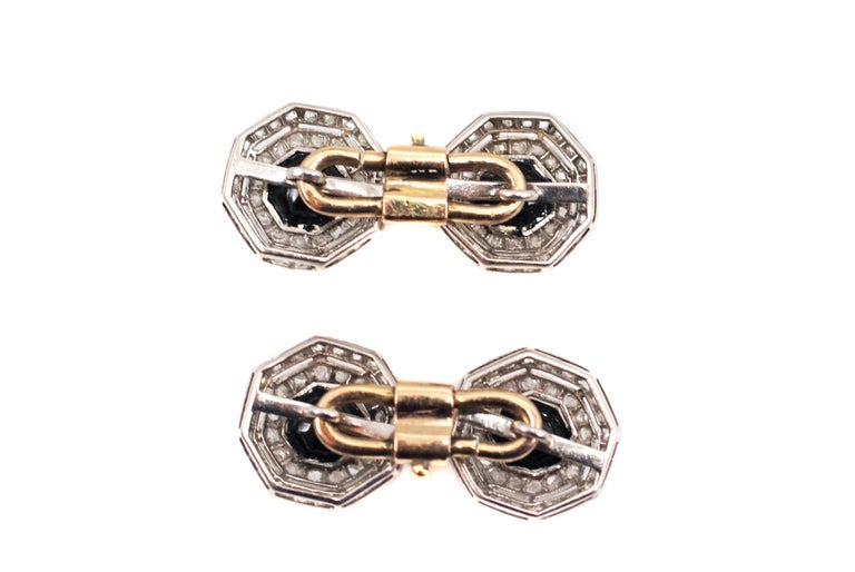 Art Deco Onyx Platinum Diamond and Gold Hexagonal Cufflinks For Sale at ...