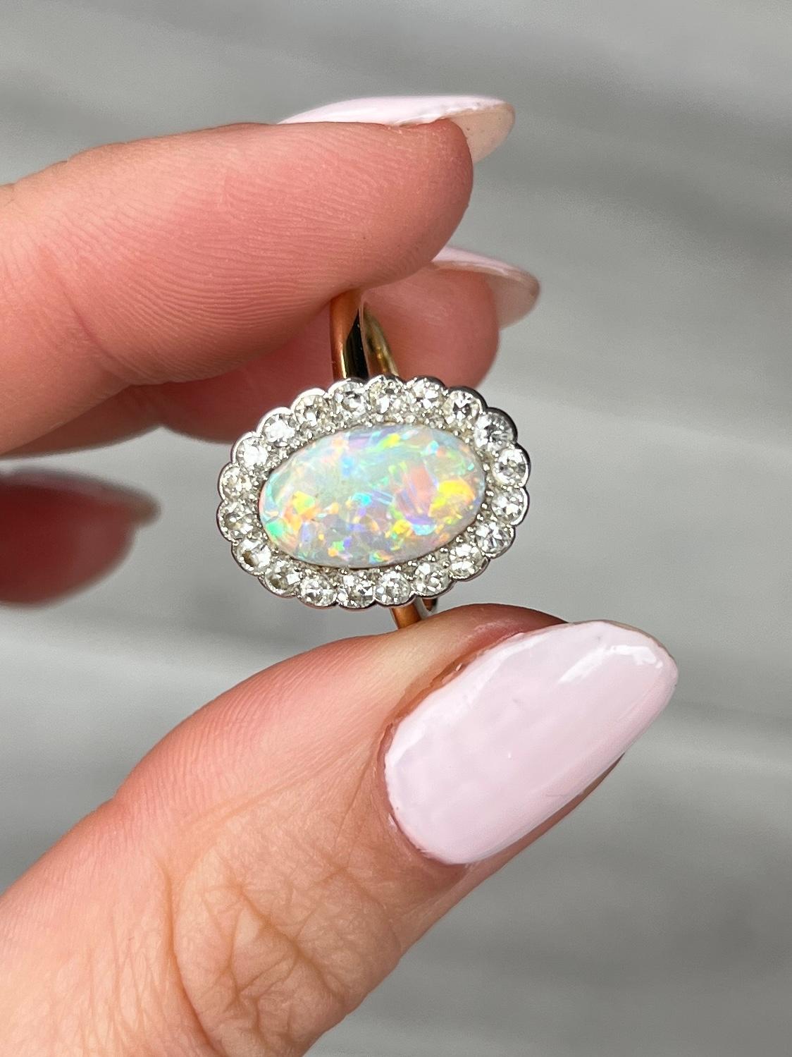 Art Deco Opal and Diamond 18 Carat Gold Cluster Ring For Sale at 1stDibs