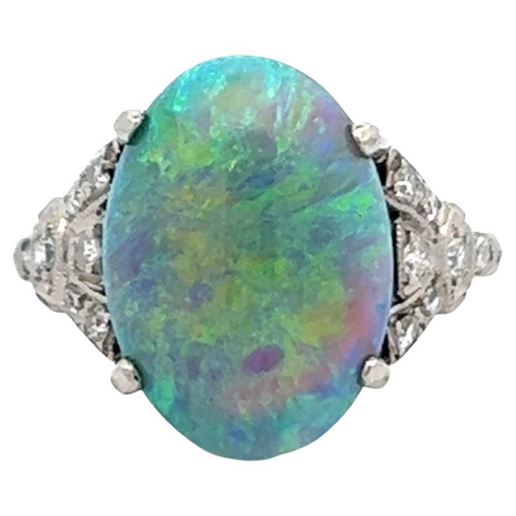 Art Deco Opal Diamond Platinum Ring at 1stDibs