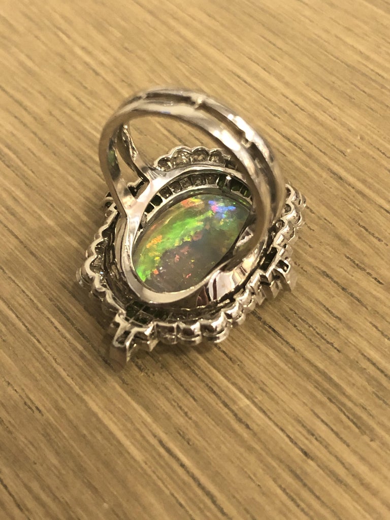 Art Deco Opal Ring with Diamonds and Demantoid Garnets at 1stDibs