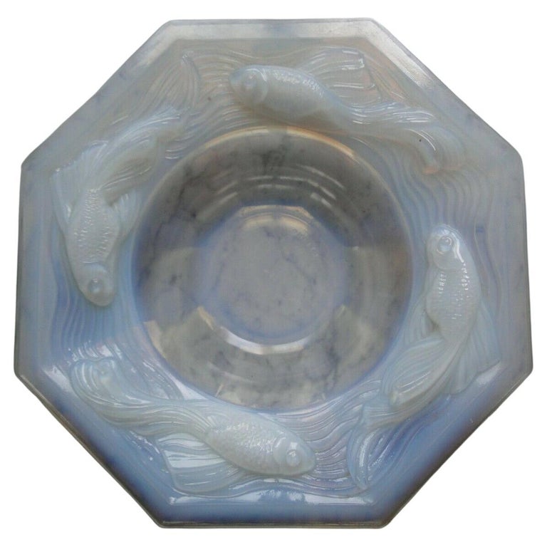 Art Deco Opalescent Glass Center Bowl Fish Motif Etling, Paris, France ...
