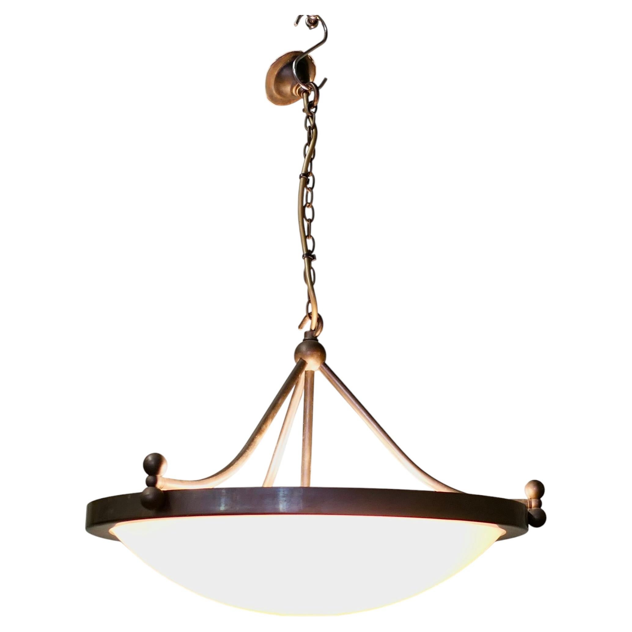 Art Deco Textured Glass and Iron Pendant Light For Sale at 1stDibs
