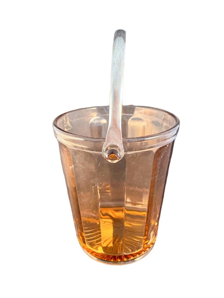 Art Deco Optic Ribbed Pink Glass Ice Bucket Attributed to Liberty Works ...