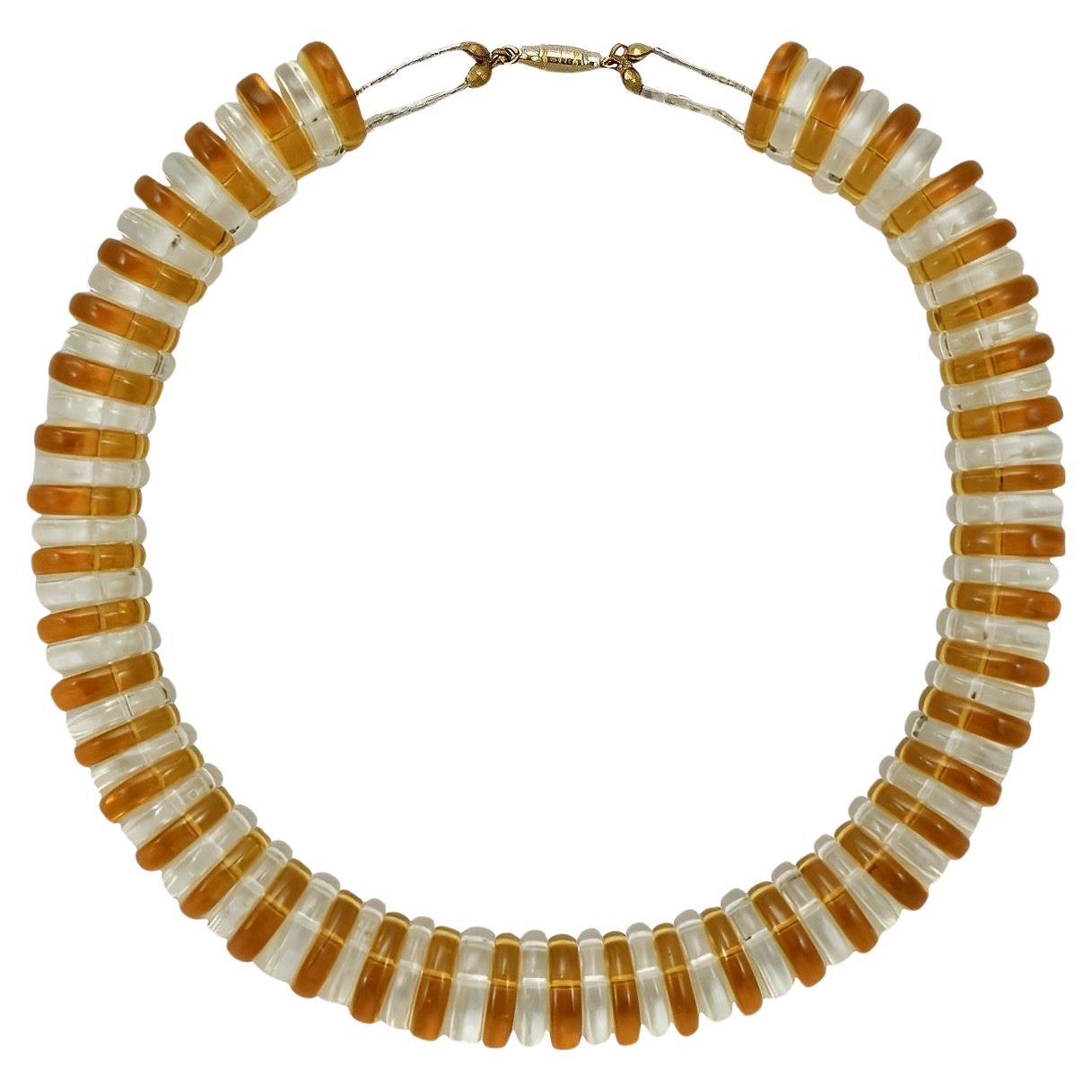 Art Deco Orange and Clear Glass Necklace Collar For Sale at 1stDibs