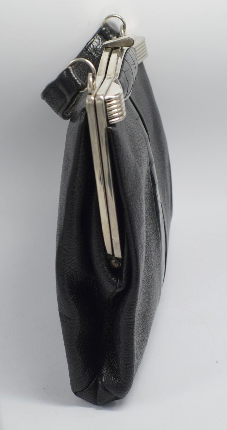 Art Deco Original 1930s Vintage Black Leather and Chrome Ladies Bag at ...