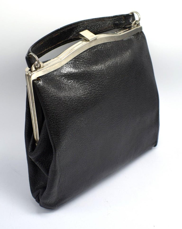 Art Deco Original 1930s Vintage Black Leather and Chrome Ladies Bag at ...