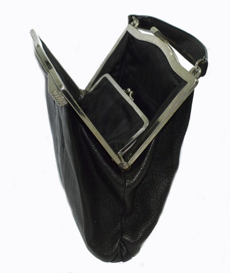 Art Deco Original 1930s Vintage Black Leather and Chrome Ladies Bag at ...