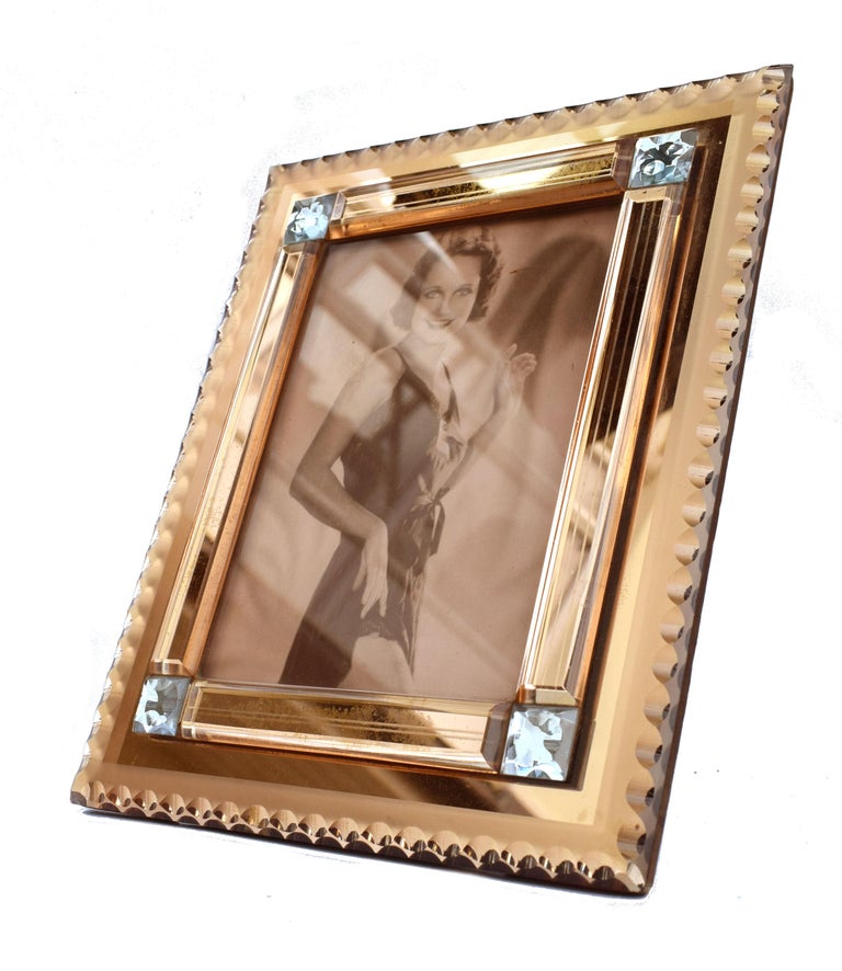 Art Deco Original Peach Mirrored Bevelled Glass Picture Frame, circa ...