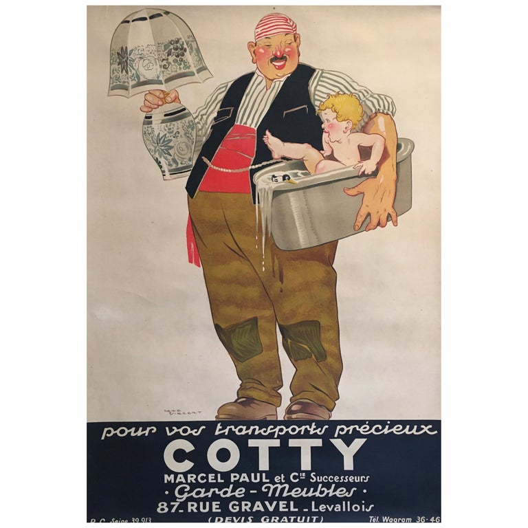 Art Deco Original Vintage French Poster, 'Cotty' by Rene Vincent, 1925 ...