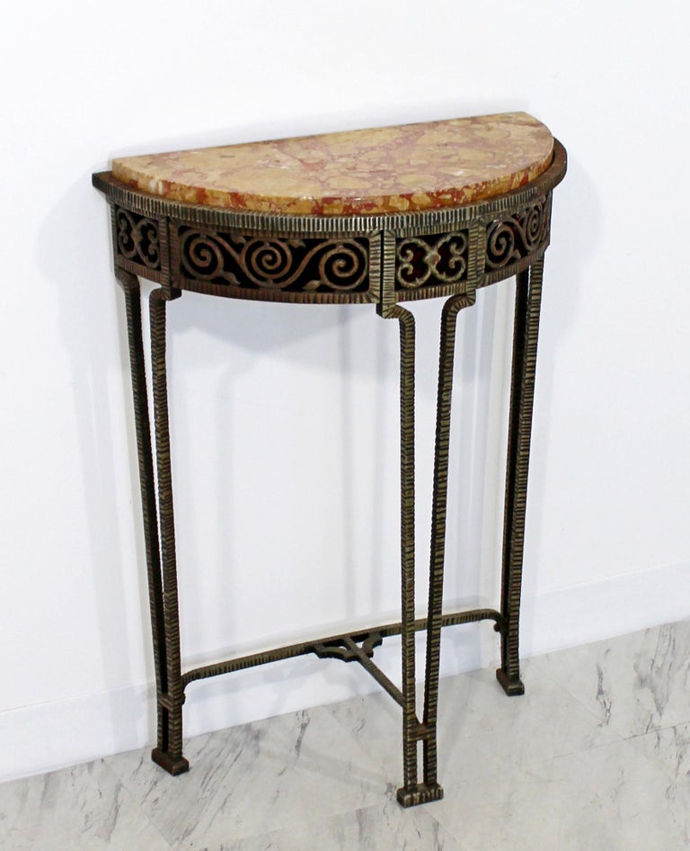 Art Deco Oscar Bach Style Verona Marble on Iron Demilune Hall Console ...