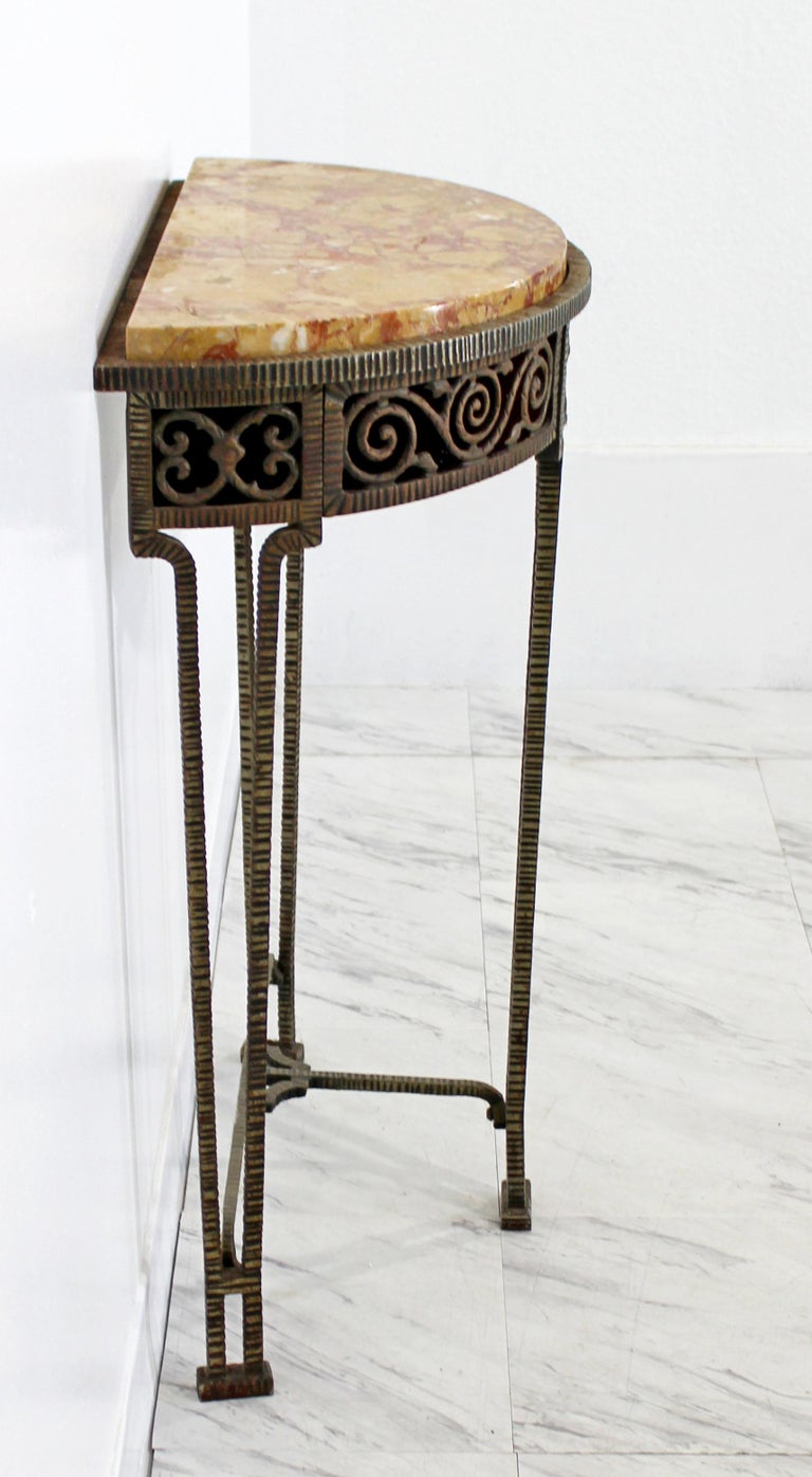 Art Deco Oscar Bach Style Verona Marble on Iron Demilune Hall Console ...