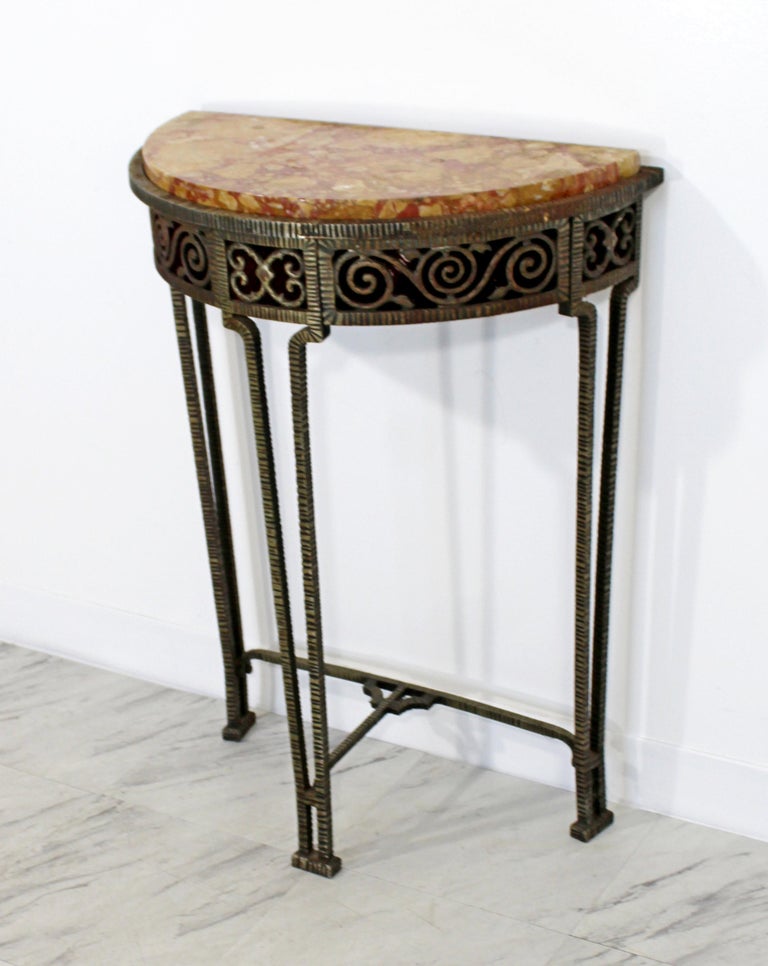 Art Deco Oscar Bach Style Verona Marble on Iron Demilune Hall Console ...