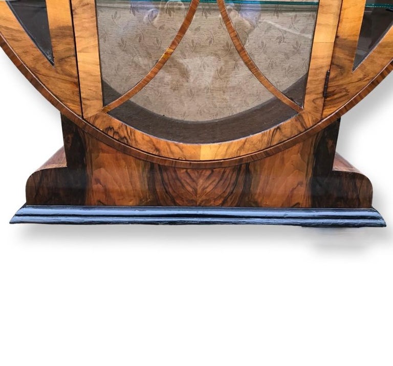 Art Deco Oval Display Cabinet in figured walnut For Sale at 1stDibs
