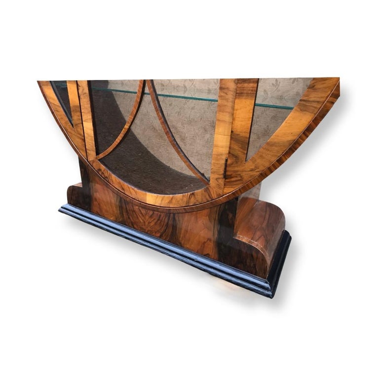 Art Deco Oval Display Cabinet in figured walnut For Sale at 1stDibs