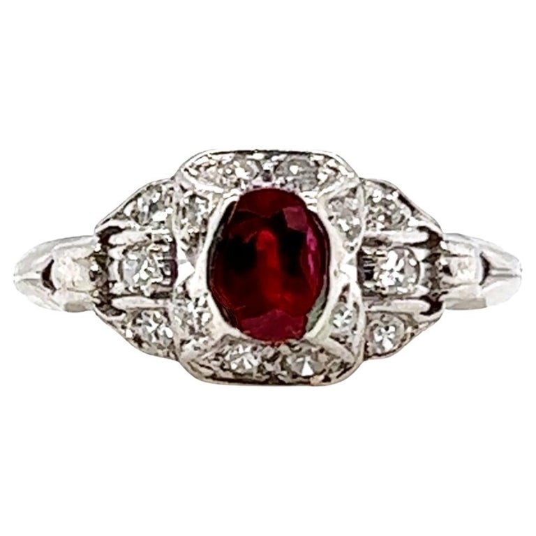 Art Deco Oval Ruby Ring Antique Single Cut Diamonds .70ct Original ...