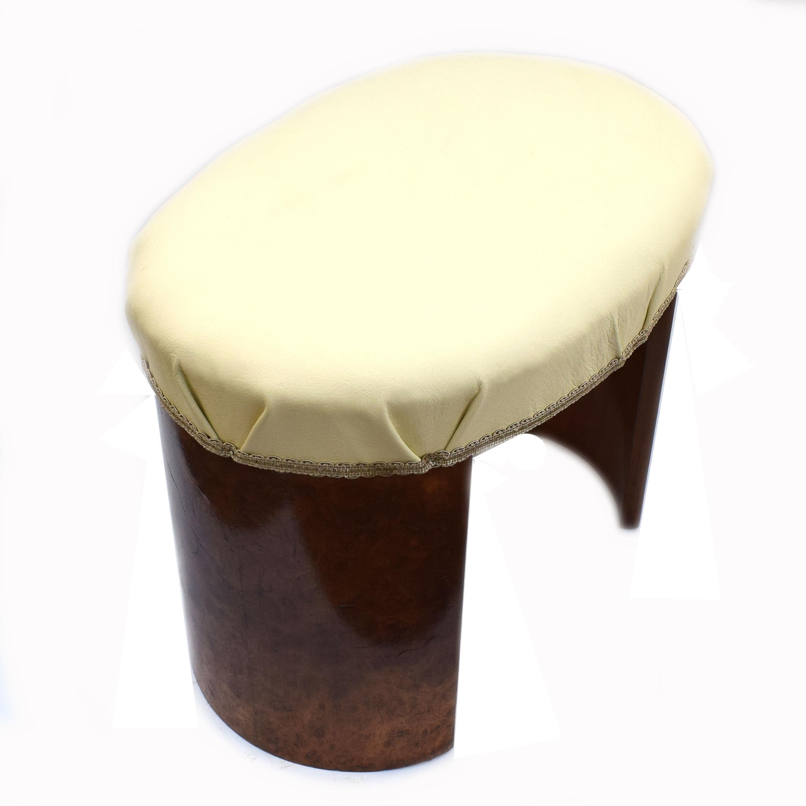 Art Deco Oval Shaped Stool in Figured Walnut, circa 1930 at 1stDibs