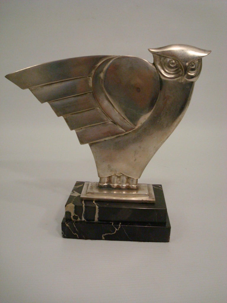 Art Deco Owl Silvered Bronze Sculpture, G.H. Laurent, France, 1930 For ...