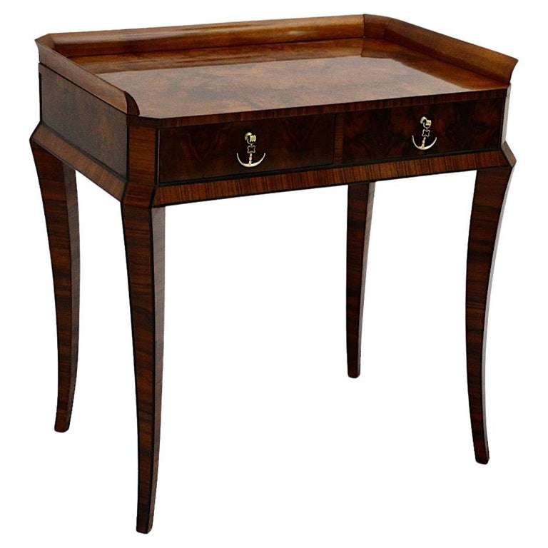 Art Deco Pagoda Walnut Brass Writing Desk Side Table Hugo Gorge, C.1925 ...
