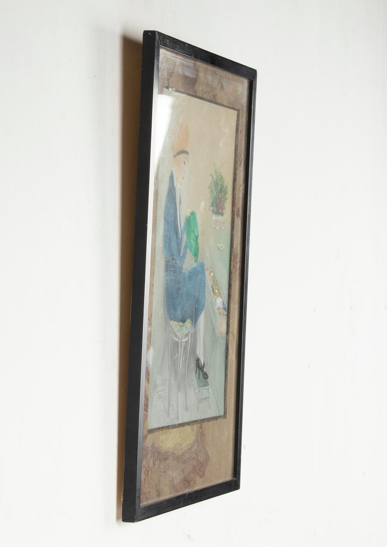 Art Deco Painting of a Woman in Blue Dress Signed Menny Pitt, 1920 For ...