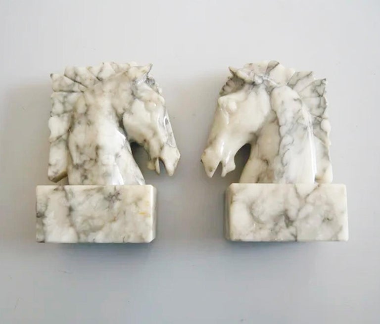Art Deco Pair of Alabaster Bookends in Form of Horses Library Very ...