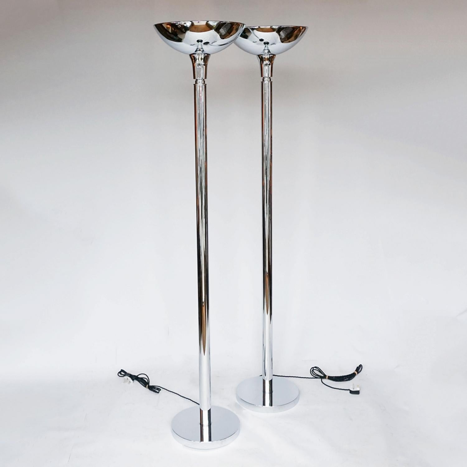 Art Deco Pair of Chromed Metal Uplighters at 1stDibs