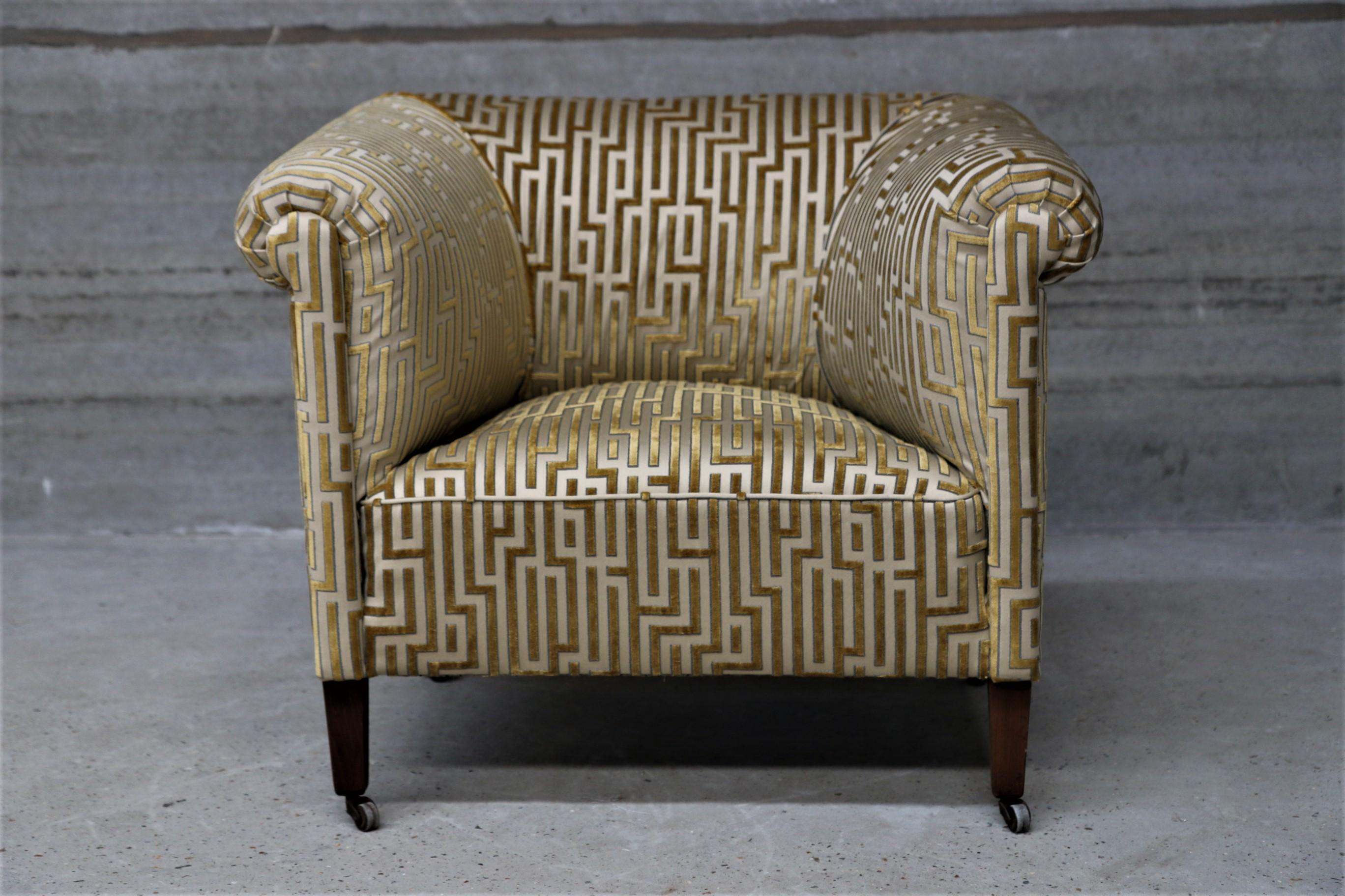 Art Deco Pair of Extra Large Roller Armchairs Re-Upholstered in Fendi ...