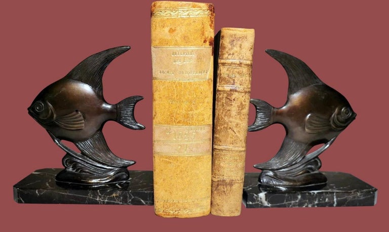 Art Deco Pair of French Spelter Bookends in Fish Shape and Marquinia ...