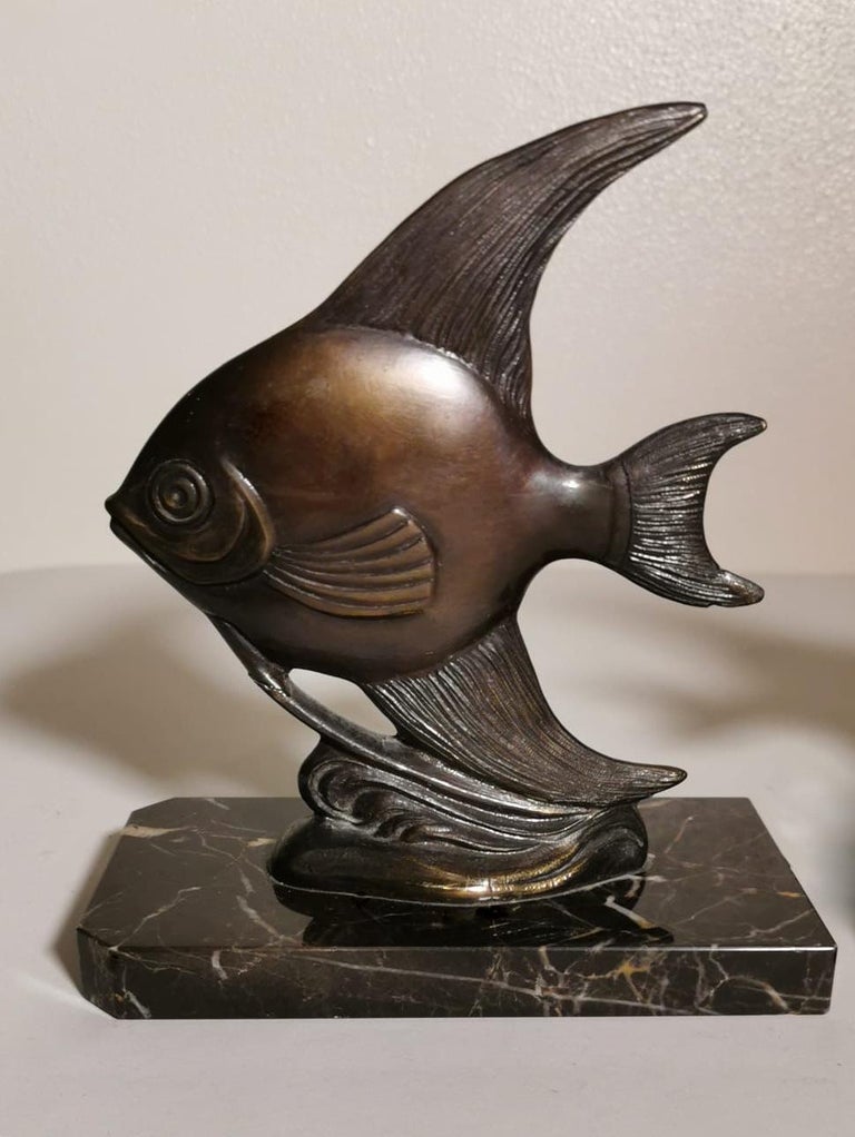Art Deco Pair of French Spelter Bookends in Fish Shape and Marquinia ...