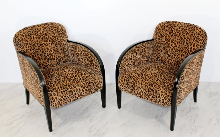 Art Deco Pair of Leopard Print and Black Lacquered Wood Lounge Club ...