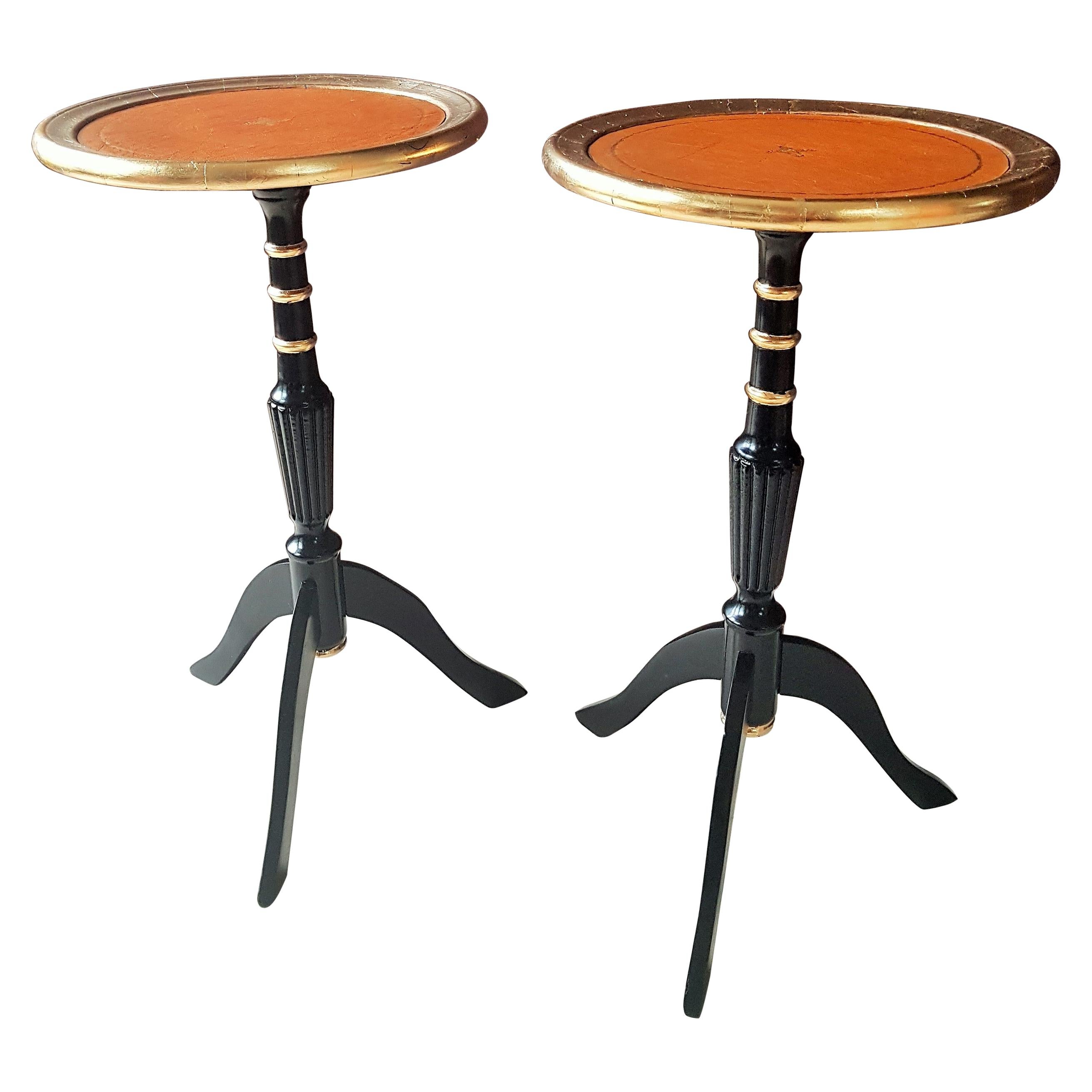 Art Deco Pair of Side Cocktail Tables, Leather and Gold Leaf, France at ...