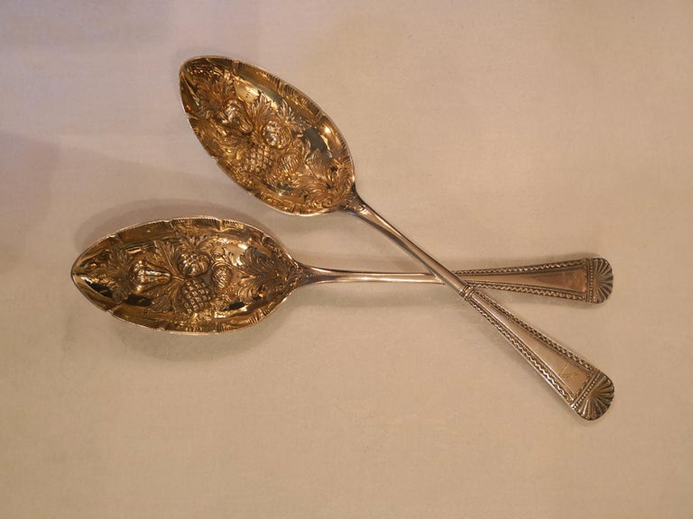 Art Deco Pair of Silver Strawberry Spoons England For Sale at 1stDibs