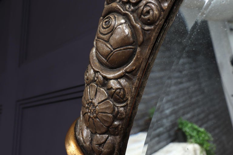 Art Deco Parcel Gilt Oval Mirror By Sue et Mare 1925 For Sale at 1stDibs