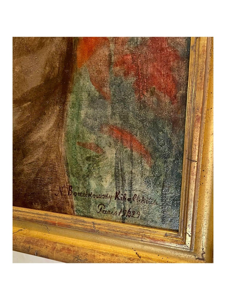 Art Deco Paris Portrait Oil Painting of a Flapper in a Fur Coat, 1920s ...