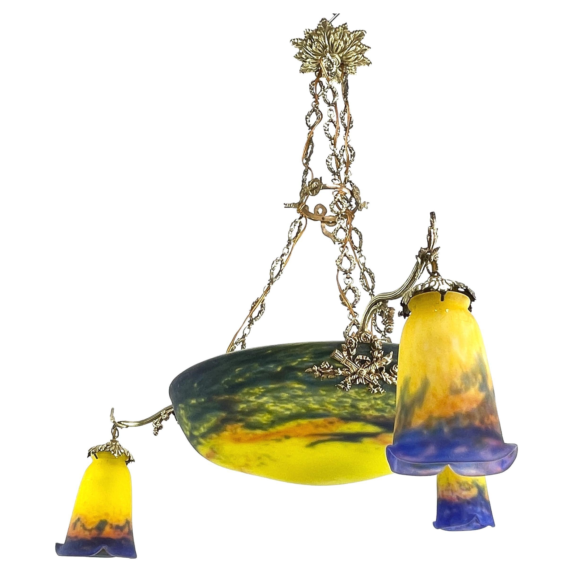 Art Deco Pate De Verre Chandelier by Muller Freres, Luneville, 1930s at ...